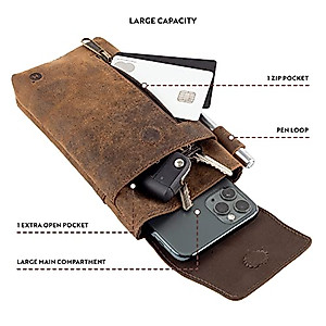 Leather Phone Holster – Genuine Full-Grain Buffalo Leather Cell Phone Holsters – 7” H x 3.5" W Leather Cell Phone Holster for Large Smartphones – Secure & Durable Phone Belt Holder by MOONSTER®