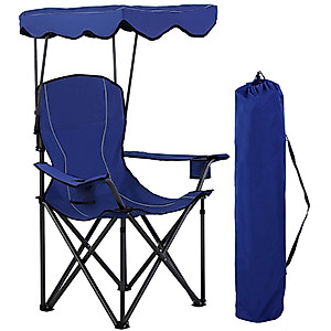 LET'S CAMP Camp Chair with Shade Canopy Folding Camping Recliner Chair with Carry Bag for Outdoor Camping Hiking Beach, Heavy Duty 350 LBS