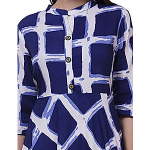Ramkudi Indian Women's Checks Cotton Kurti Top (Navy Blue)