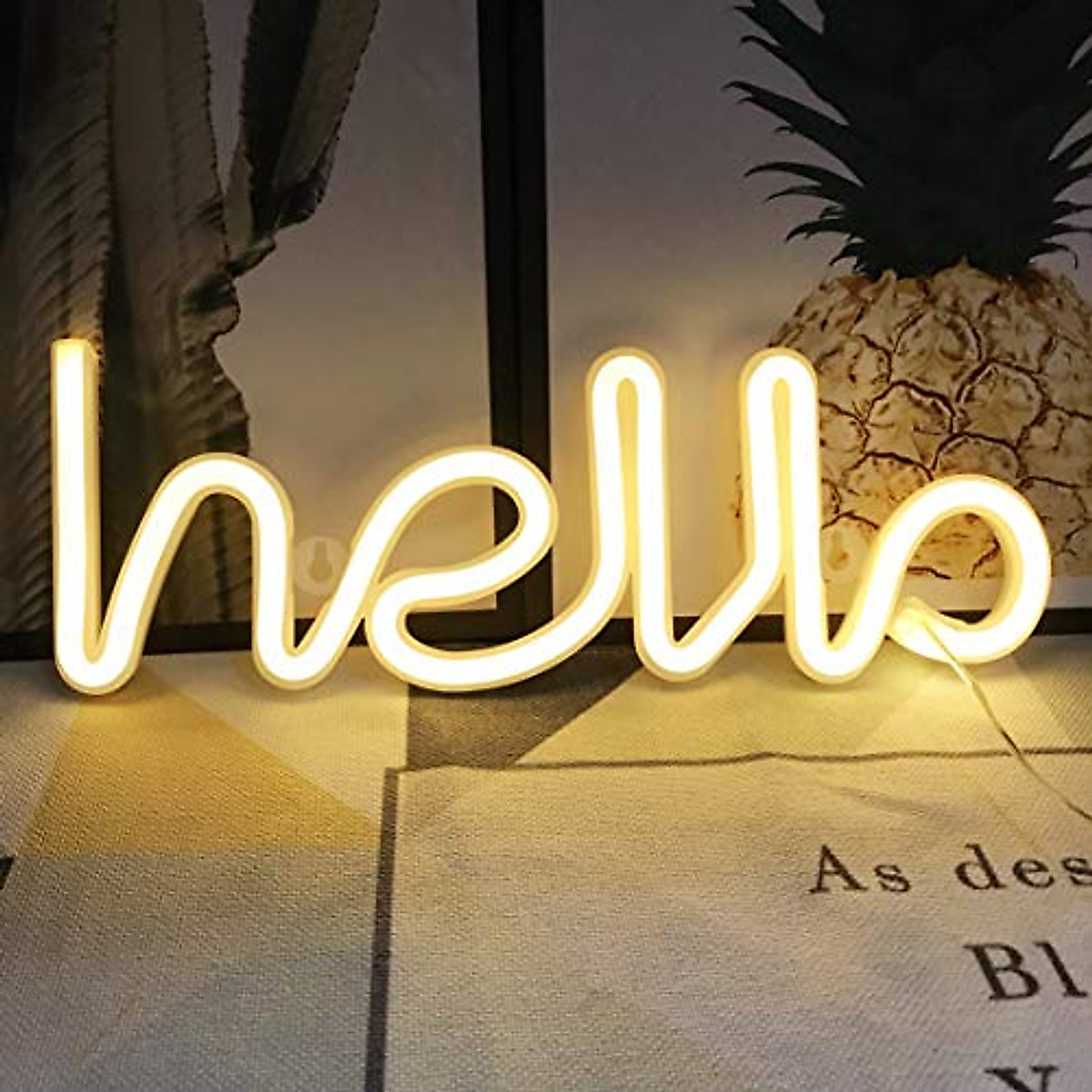 QiaoFei Neon Light,LED Hello Neon Word Sign Neon Letters Light Art Decorative Lights,Marquee Signs/Wall Decor for Christmas,Birthday Party,Kids Room,Living Room,Wedding Party Supplies(Warm White)