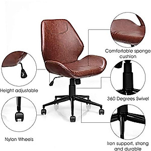 Giantex Home Office Leisure Chair Ergonomic Mid-Back PU Leather Armless Chair Upholstered with 5 Rolling Casters, Height Adjustable Swivel Chair