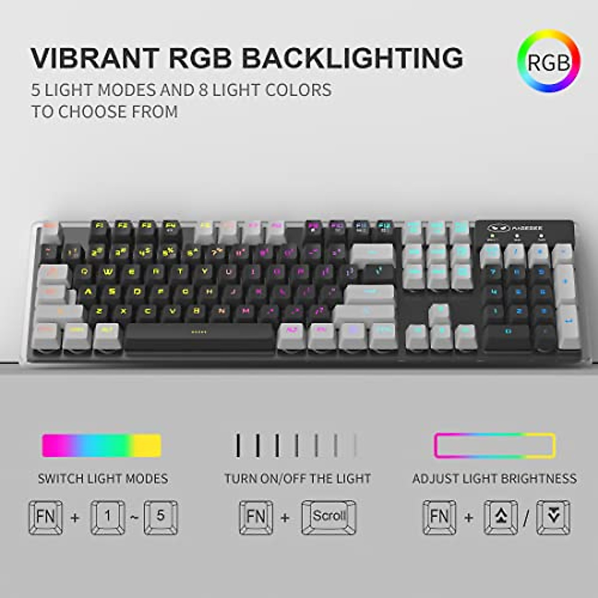 Wireless Gaming Keyboard and Mouse Combo, MageGee V550 2.4G Rechargeable RGB Backlit Keyboard with Clear Shell, Full Size Waterproof Keyboard & LED Mice for PC/Laptop - Gray & Black