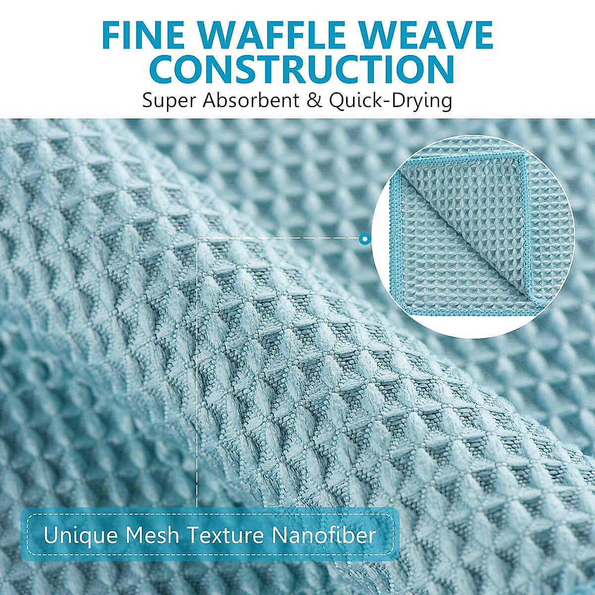 Waffle Microfiber Towels, Premium Waffle Knit Detailing Towel, Flat Waffle Weave Cloth for Car Windows Glass, No-Odor Streak-Free Ultra Absorbent Small Kitchen Cleaning Rags, 8Pack-12x12", Pale Blue