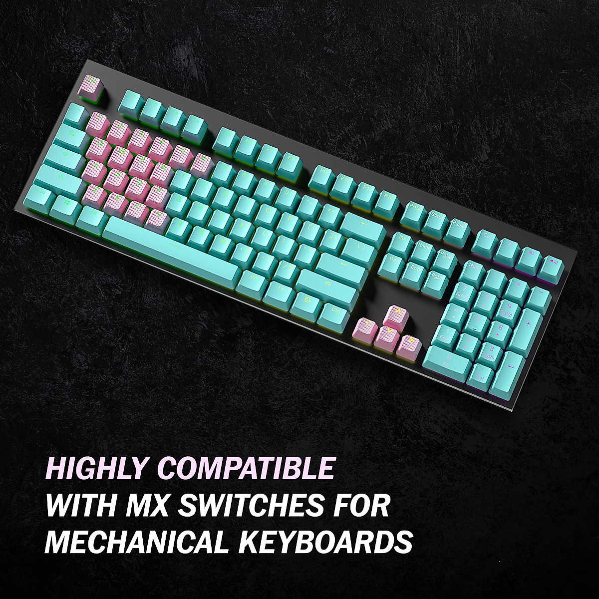 HK Gaming Rubber Keycaps Set | Anti-Slip Texture | Doubleshot Backlit Keycap Set | 23 Keys OEM Profile Key Set | for Mechanical Keyboard | Compatible with Cherry MX, Gateron, Kailh | Prism Pink