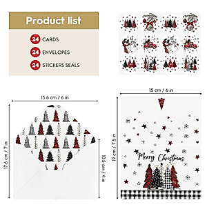 Artoid Mode 24 Pack Merry Christmas Thank You Cards Star Black White Xmas Tree Greeting Cards Gift With Envelope Sticker Blank Note Cards for Birthday Wedding Baby Shower Bridal Shower, 4 x 6 Inch