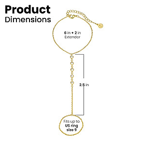 Faire de la Mode 5 CZ Diamond Gold Bracelet Ring Hand Chain for 4-9 Ring Sizes – Non-Tarnish 14k Gold Hand Chain Bracelet for Women – 6" to 8" Adjustable Length