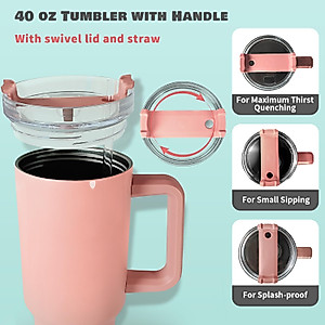 FECBK 40 oz Sublimation Tumbler with Handle 2 Pack Sublimation Tumblers Blanks with Straw and Lid Stainless Steel Insulated Travel Mug Cups for Keep Hot/Cold Hours, DIY Gift(Macaron-Pink)