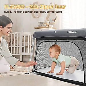 PAPAMIA Travel Crib, 2 in 1 Portable Light Travel Playard, Removable Playard with Comfortable Mattress, Grey