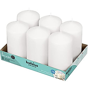 BOLSIUS Set of 6 White Pillar Candles - 3x6 inch Unscented 65 Hour Long Lasting Candles - Dripless Clean Burning Smokeless Dinner Candle - Perfect for Wedding Candles, Parties and Special Occasions