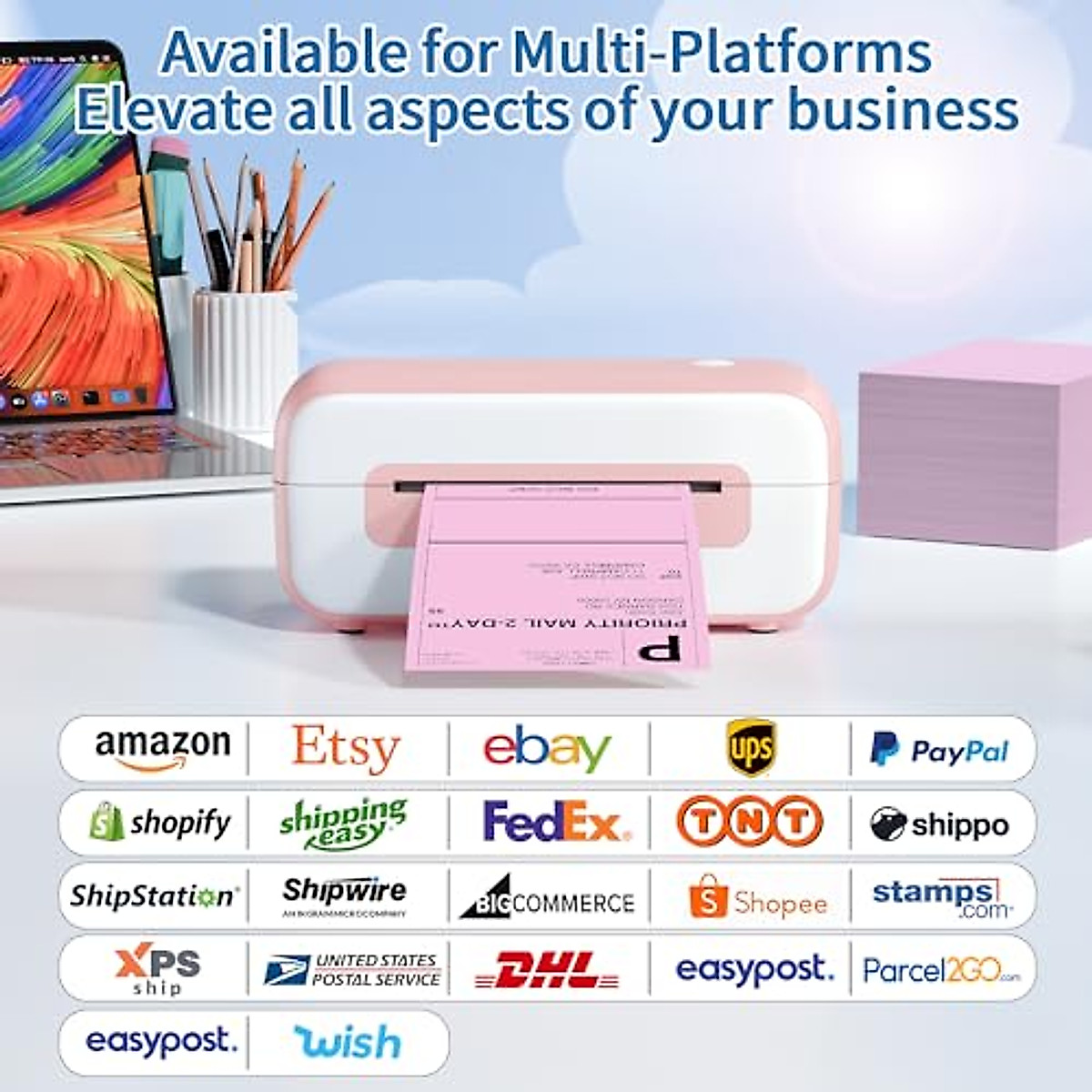 LabelCreate Thermal Label Printer Paper - 500 PCS, 4"x6" Fan-Fold Label Shipping Supplies Labels, Permanent Adhesive Thermal Labels for Small Business Supplies, Pink