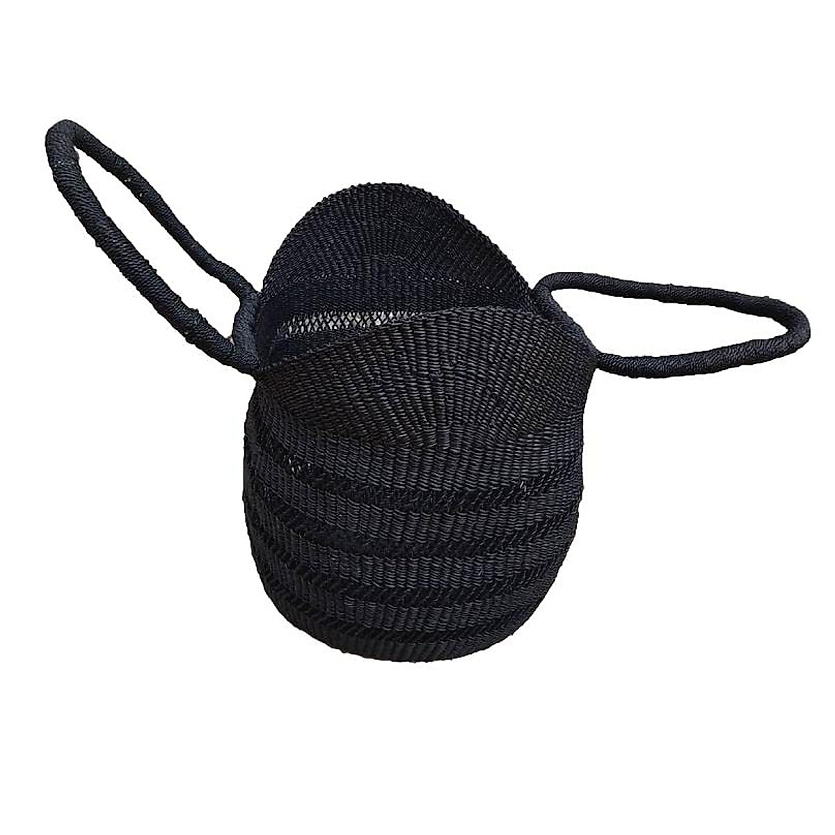 Ghana Handwoven Bolga Market Basket-African Beach Bag-Farmers Choice Market Bag-Plant Basket, Picnic Basket, Easter Basket, Straw Bag-Large Woven Basket, Toy Basket Handmade in Ghana (Black Leather)