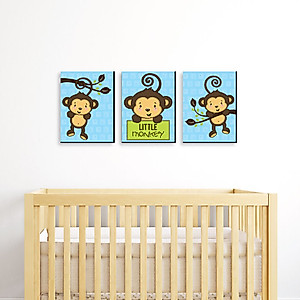 Big Dot of Happiness Blue Monkey Boy - Baby Boy Nursery Wall Art and Kids Room Decorations - Gift Ideas - 7.5 x 10 inches - Set of 3 Prints