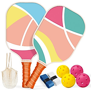 HITTIONA Pickleball Paddles - Fiberglass Pickleball Paddles Set of 2, USAPA Approved Pickle Ball Rackets 2 Pack with 4 Pickleball Balls, 1 Pickleball Net Bag, Paddles Ball Set for Beginners