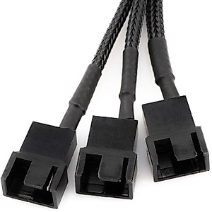 CRJ 15-Pin SATA to 3 PC Fan Power Adapter Cable - 12-inch (30cm), Black Sleeved - Power Up to Three 3-Pin & 4-Pin Computer Cooling Fans from an ATX 15-Pin SATA Power Connector (12V - Full Speed)