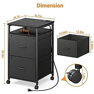 Uliyati File Cabinet, Fabric Filing Cabinet with Socket & USB Charging Port, Vertical Rolling Printer Stand with 2 Drawers, Mobile Filing Cabinet with Open Shelf, A4 or Letter Size, for Home Office