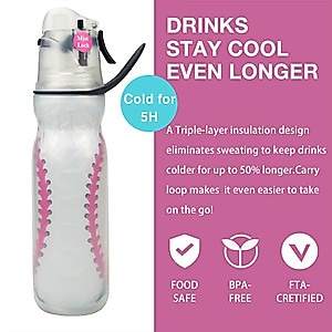 efiLneerG Insulated Sports Water Bottle with Spray Mist and Sip Kids Cool Misting Water Bottles School for Gym Cycling Running Climbing 20 OZ, Leak Proof Squeeze Cold Water Bottle Baseball