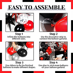Red and Black Balloon Arch Kit with 3pcs Star Balloons, Red Black and Metallic Silver Balloons Garland Kit for Birthday Prom Red Black Graduation 2024 Party Decorations