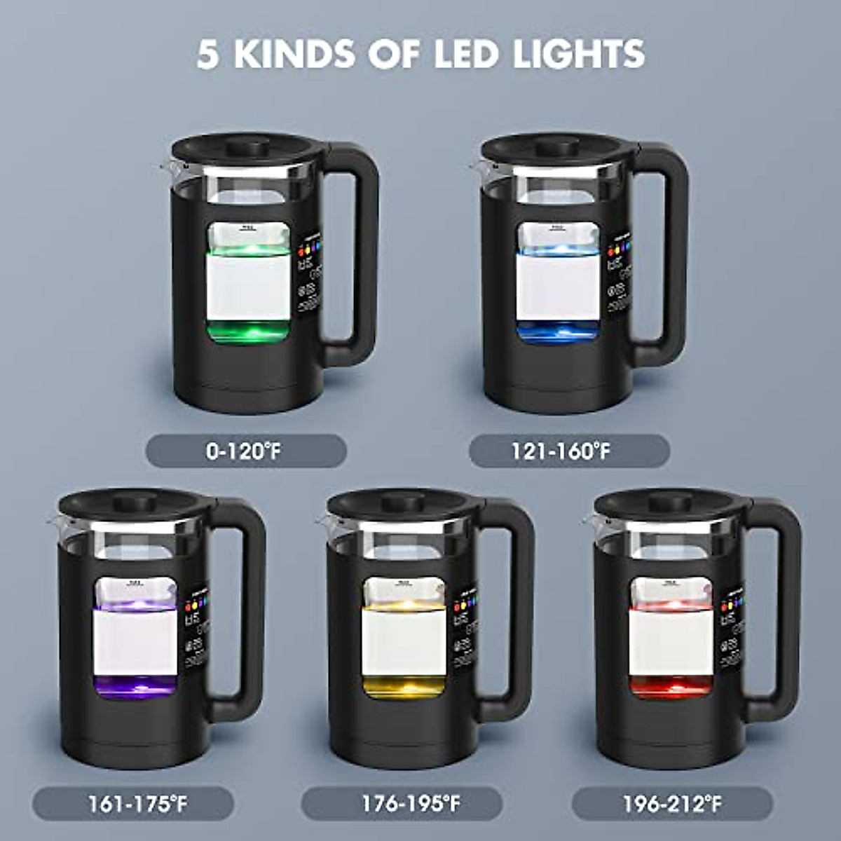 Smart Electric Kettle Quiet Glass Electric, Prevent Limescale Ruste Lnner Liner Base，Keep Warm Tea Kettle & Hot Water Boiler，Temperature Control with 5 Presets，Auto Shutoff and Boil-Dry Protection