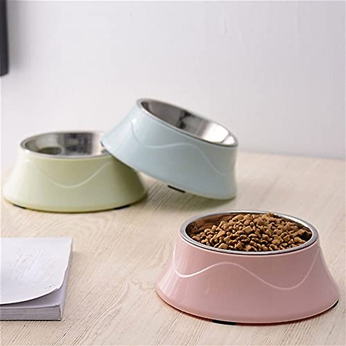 FUUIE Bowls for Food and Water Stainless Steel Pet Bowl Plastic Flower Dog Bowl Cat Food Double Water Bowl Feeder Puppy Pet Supplies (Color : Blue)