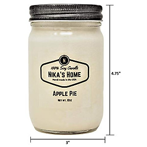 Nika's Home Apple Pie Soy Candle 12oz Mason Jar Non-Toxic White Soy Handmade, Long Burning 50-60 Hours Highly Scented All Natural, Clean Burning Large Candle Gift Décor