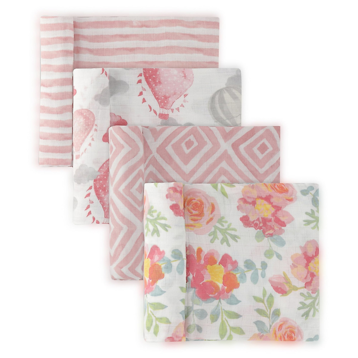 Featherhead™ 100% Cotton Muslin Swaddle Blankets for Baby Girl - Large 47”x 47” - Pre-Washed, Soft, & Breathable - Newborn Essential & Perfect Baby Registry Gift (4 Pack - Garden Floral)