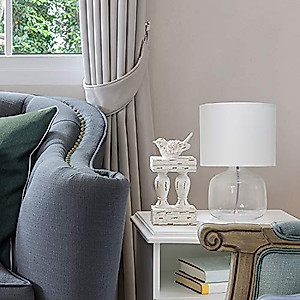 Simple Designs LT2064-CLW Clear Glass Table Lamp with White Fabric Shade