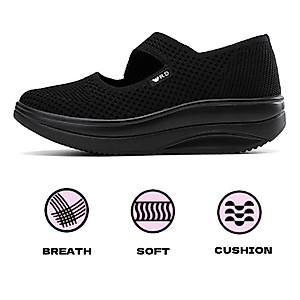 RUIDENG Womens Slip On Sneakers Breathable | Loafers for Women Comfort Standing | Platform Shoes Comfy Walking | Thick Bottom All Black Size 6
