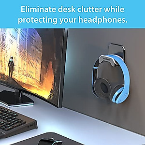 TotalMount Gaming Headset Hangers – Include Removable Adhesive Strips for Easy, Damage-Free Wall, Desk, or PC Mounting (Black Headphone Hooks with Premium Silicone Cradles – Two Pack)