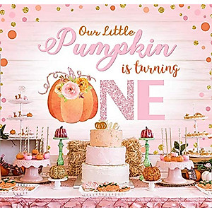 Avezano Pumpkin 1st Birthday Backdrop Fall Pumpkin First Birthday White Wood Background Vinyl Our Little Pumpkin is Turning One Girls Birthday Party Decoration Banner (7x5ft)