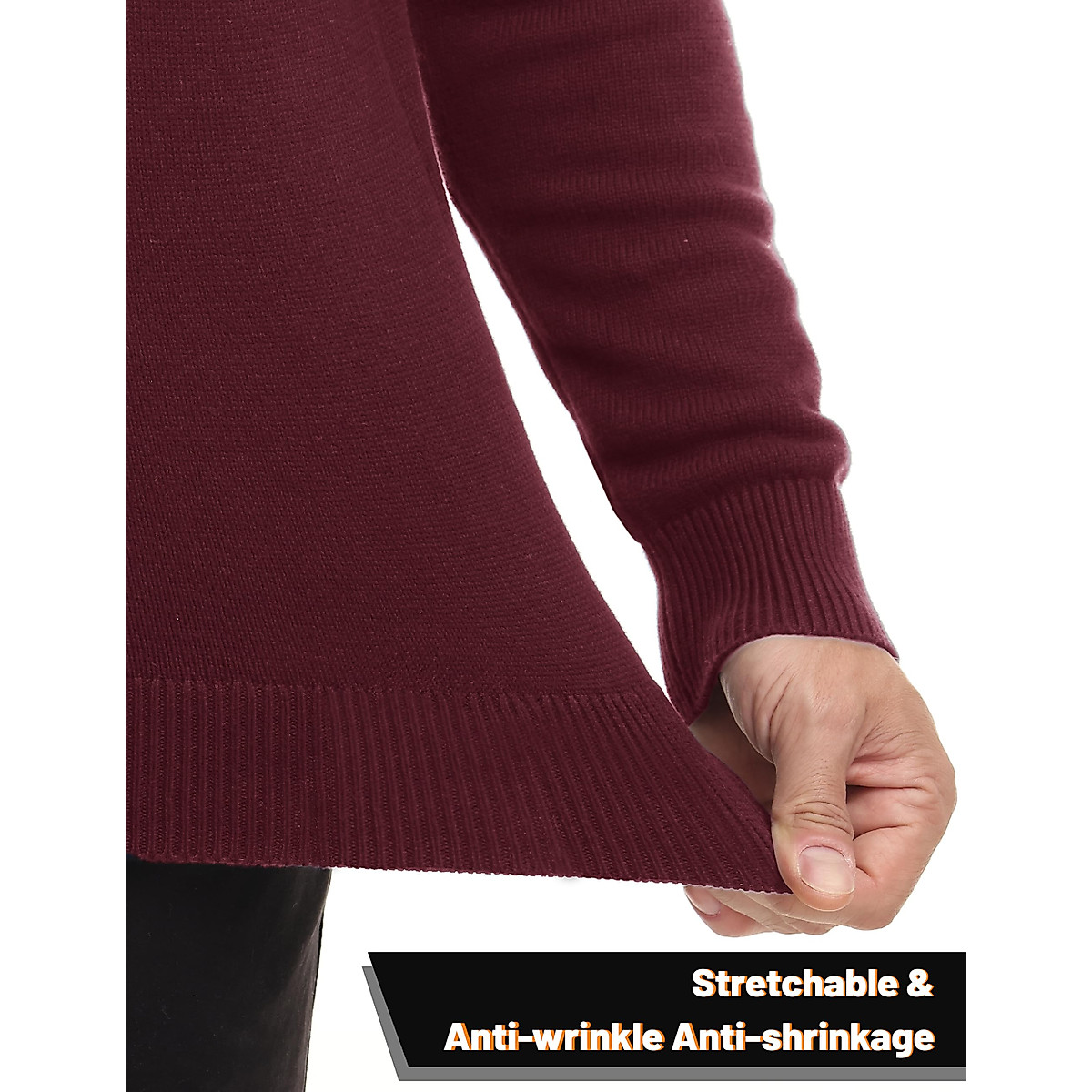 MAGNIVIT Men's Stand Collar Pullover Casual Long Sleeve Knitted Sweater Mens Mock Neck Sweater Wine Red L