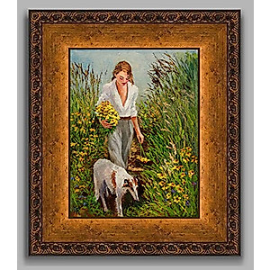 SOLD Handful of Daffodils, Female Figure And Dog By Internationally Renown Impressionist Artist Yary Dluhos