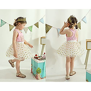 HAPPYMA Toddler Kids Baby Girls Birthday Outfits Princess Vest Sleeveless Tank Top + Dot Bubble Mesh Skirt 2Pcs Summer Set (Pink, 3-4 Years)