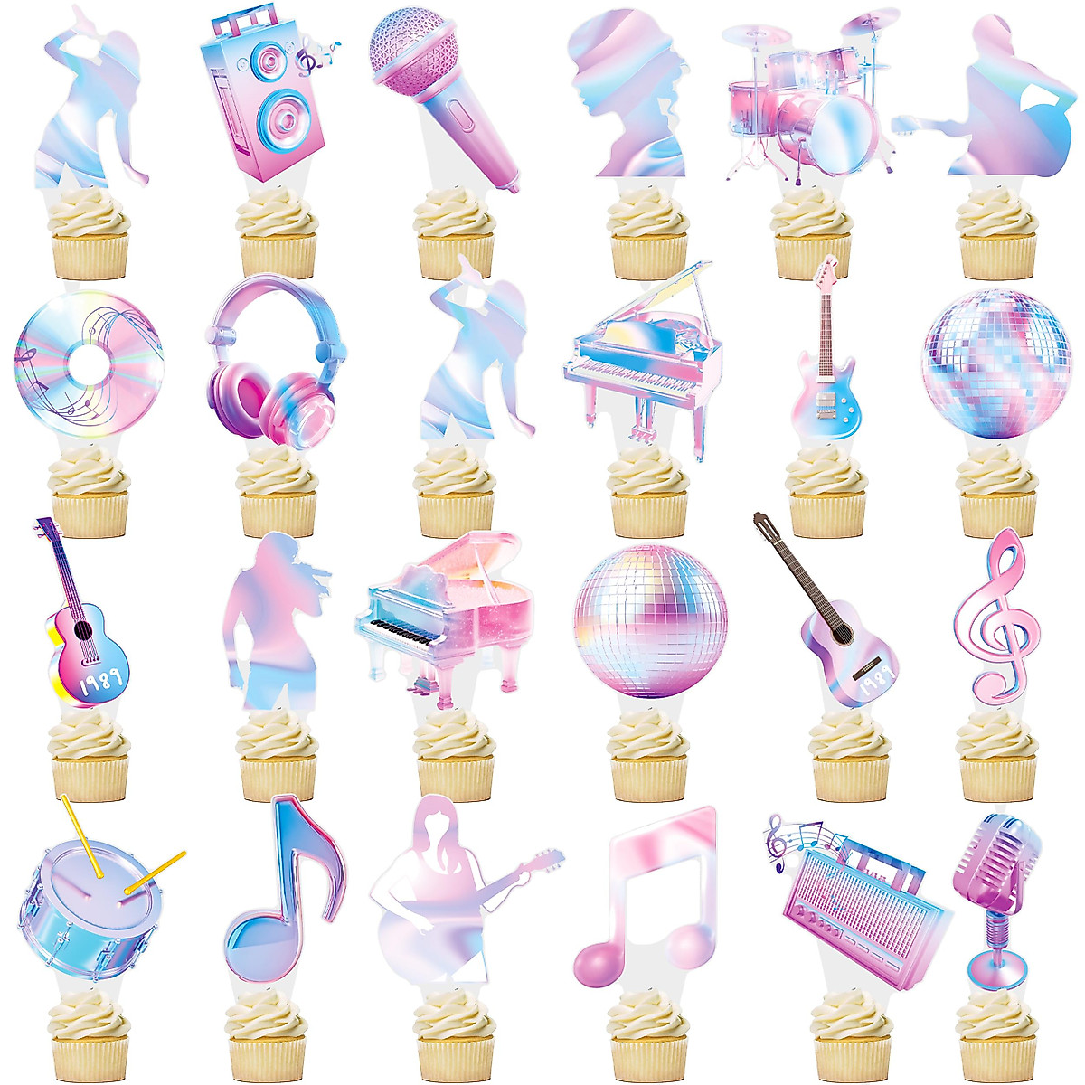 48Pcs Music Singer Party Cupcake Toppers Singer Birthday Party Decoration Popular Singer Theme Cupckae Toppers for Girls Music Singer Birthday Baby Shower Supplies