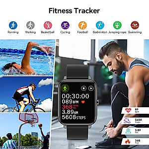 Smart Watch, Fitness Watch with Heart Rate, Blood Pressure, Sleep Monitor, Pedometer, Fitness Tracker Suitable for Android Phones and iOS iPhone, Waterproof Smart Watches for Women Men Teenager Elder
