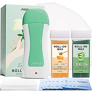 Roll on Wax Kit, AVAII Wax Roller Kit for Hair Removal, Super Easy to Use Roll on Wax Warmer with Aloe Vera & Honey Soft Wax Cartridge, Home Roller Waxing Kit for Women Men Large Area
