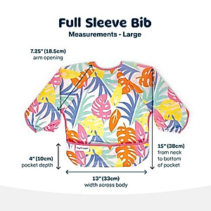 Tiny Twinkle Mess Proof Baby Bib, Cute Full Sleeve Bib Outfit, Waterproof Bibs for Toddlers, Machine Washable, Tug Proof Closure, Baby Smock for Eating, Long Sleeved (Pink Palm, Large 2-4 Years)