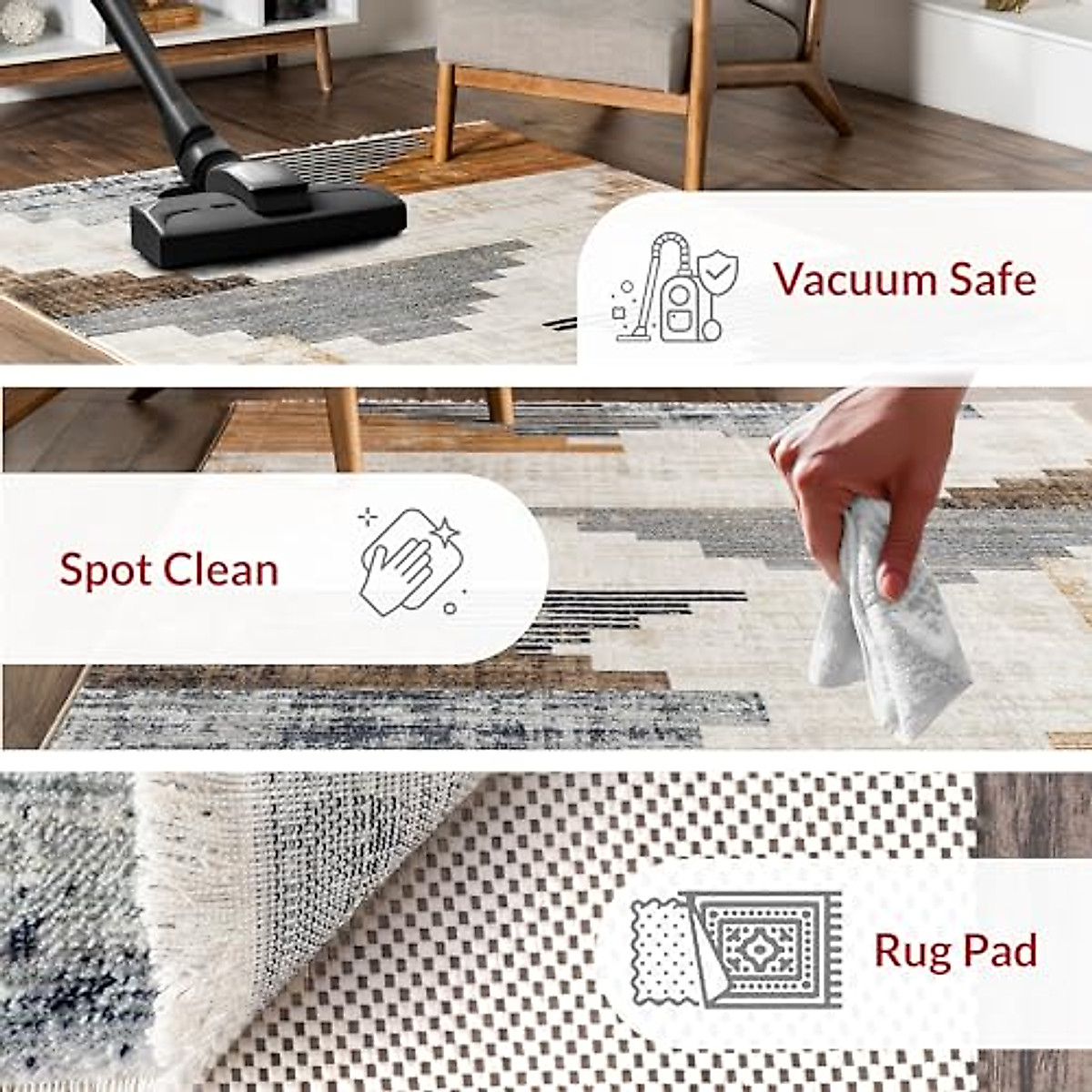 nuLOOM Fringed Performance Indoor Area Rug, Power Loomed, Easy Clean, Durable, Non-Shed, 8' x 10', Vanita Beige