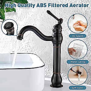 Solepearl Vessel Sink Faucet Oil Rubbed Bronze, 360° Swivel Bathroom Sink Faucet with Pop Up Drain, Countertop 7.87" Tall Spout Single Handle Lavatory Vanity Mixer Tap, Single Hole Deck Mount