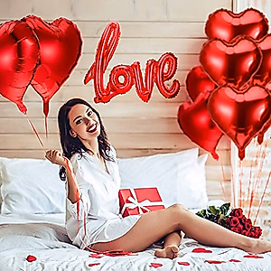 Valentines Day Party Decorations Set - 36 Inch Love Foil Balloon, 2pcs 18inch Foil Heart Balloon, 18pcs 10inch Heart Balloons and 1000 Pcs Rose Petals for Valentines Anniversary Bedroom Decorations