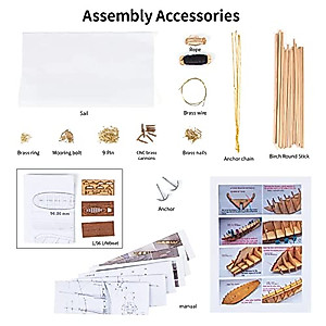 GAWEGM Wooden Ship Model Building Kits for Adults - 1/96 Scale Harvey 1847 Model Ships Assembled with Metal Accessory, for Collection, Teaching Exhibition, Ship Model Hobby, Assemble Expert