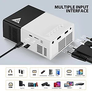 Mini Projector, iTJQ Portable Projector 1080p Supported, Phone Projector Compatible with iOS/ Android Smartphone/ Laptop/ PS4, Movie Projector with HDMI/ USB Interfaces for Home Theater