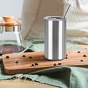 YOUKE OLA 16 Pack Tumblers Blanks Bulk Skinny Straight Tumbler Stainless Steel Double Wall Insulated Water Bottles with Lid & Straw for DIY Gift, 12oz Silver