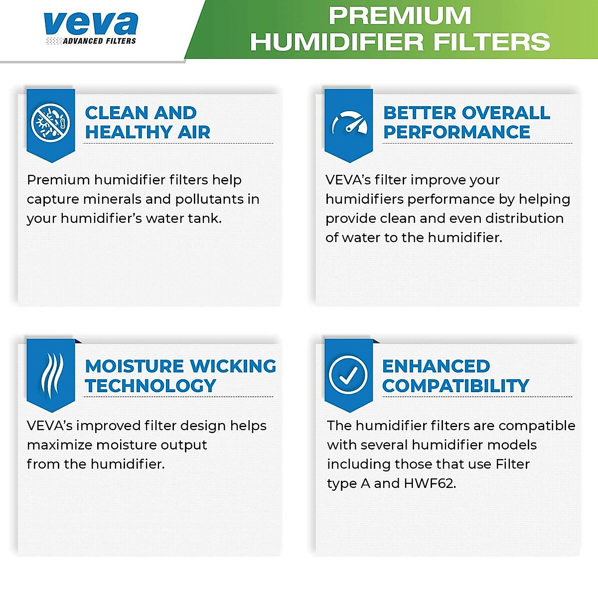 VEVA 6 Pack Premium Humidifier Filters Replacement for Holmes Filter A, HWF62, HWF62S, and Other Sunbeam Cool Mist Humidifiers