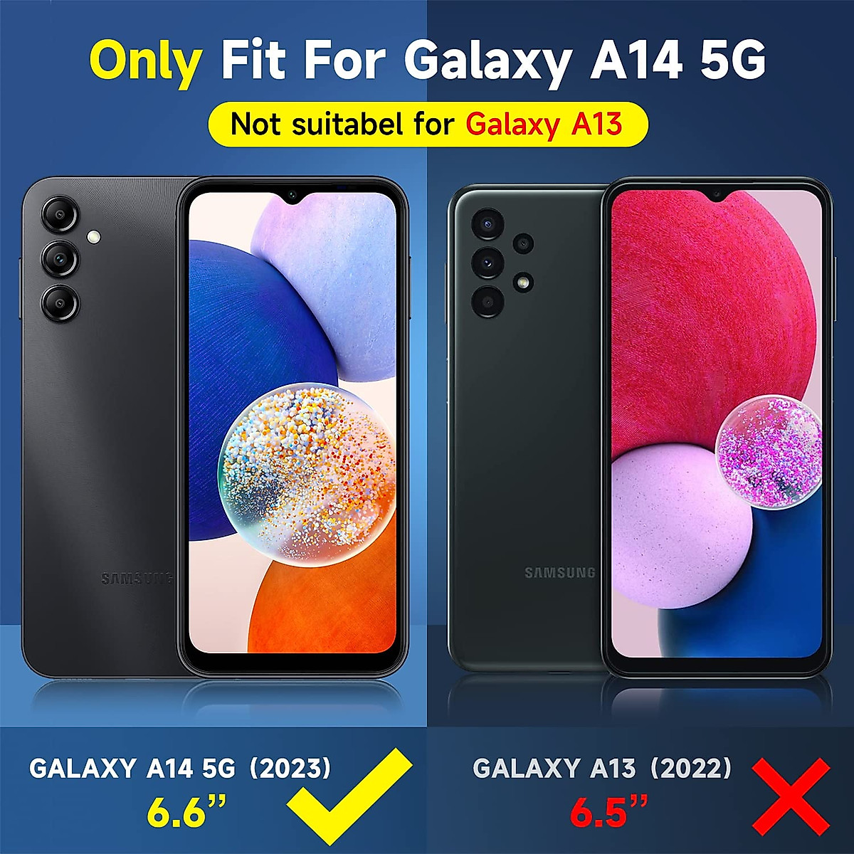 Huness 3 in 1 Case for Galaxy A14 with Tempered Glass Screen Protector, Camera Lens Protector and Silicone Protective Cover - Black