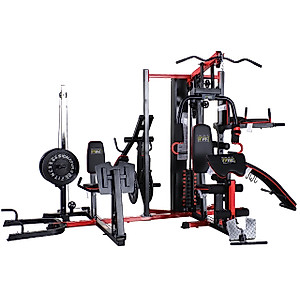 Signature Fitness Multifunctional Home Gym System Workout Station with Leg Extension, Preacher Curl, Pushup, Dip and Situp Stand, 122.5LB Weight Stack, M950, Multiple Pacakges