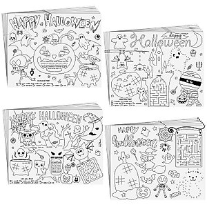 24 Pieces Halloween Paper Placemats Halloween Coloring Paper Placemats Pumpkin Ghost Kitchen Mats Coloring Activity Paper Table Mats for Halloween Party Home Table Supplies, 14 x 11 Inches, 4 Styles
