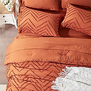 Anluoer Queen Comforter Set, Burnt Orange Tufted Bed in a Bag 7 Pieces with comforters and Sheets, All Season Bedding Sets with 1 Comforter, 2 PillowShams, 2 Pillowcases, 1 Flat Sheet, 1 Fitted Sheet