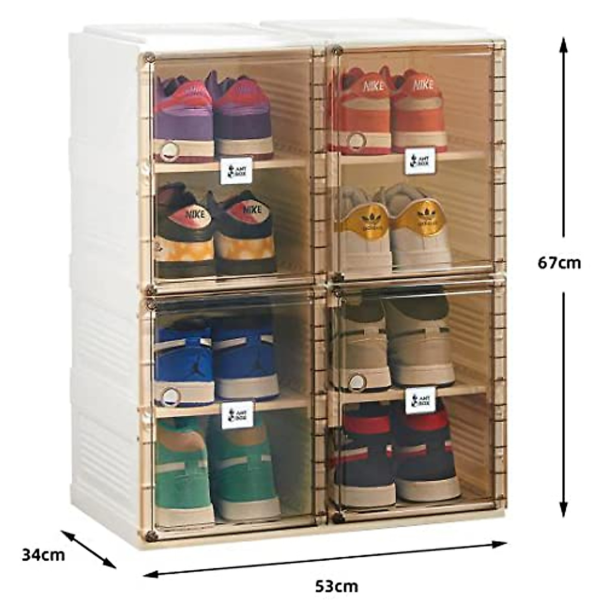 MAYIBOX Shoe Cabinet 2-20 Grid Stackable Transparent Folding Shoe Box Plastic Storage Box Storage 2-40 Pairs of Shoes (2 Rows 8 grids)