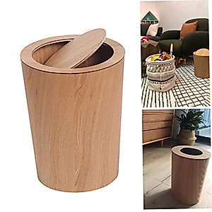 Eaarliyam Wooden Waste Bin with Swing Lid Round Trash Can Kitchen Garbage Basket for Hotel Paper Bins