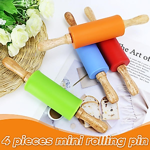 Faxco 4 Pack Mini Rolling Pin for Kids, 9 Inch Wooden Handle Rolling Pin Non-Stick Silicone Rolling Pins for Children Cake Baking